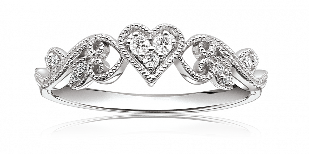 Download Diamond Heart Scroll Design Promise Ring In 10k White - Ring ...