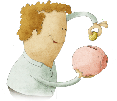 Download Cartoon Of A Man Putting A Loony Into A Piggy Bank - Hearing ...