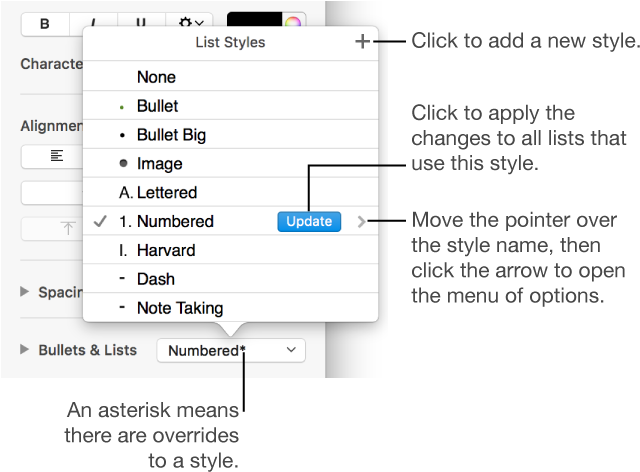 Download List Styles Pop-up Menu With An Asterisk Indicating - Insert ...
