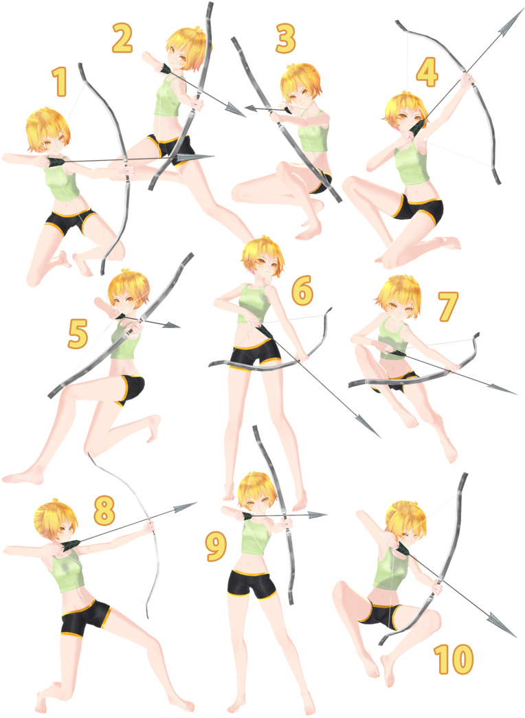 Download [mmd] Archery Pose Pack - Bow - Full Size PNG Image - PNGkit