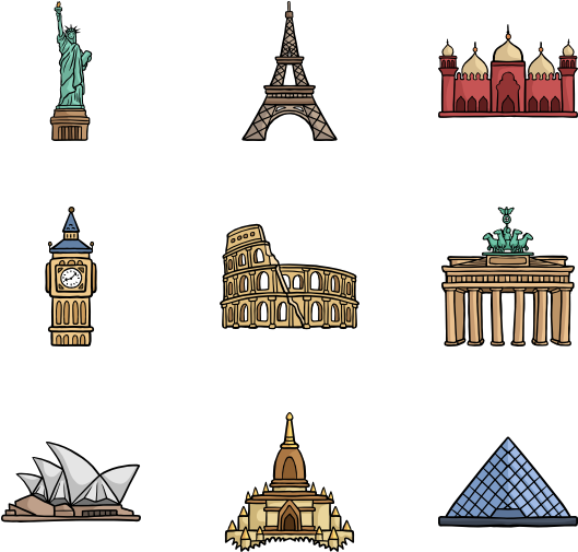 Download Transparent Monuments Of The World - World Landmarks Icons Png ...