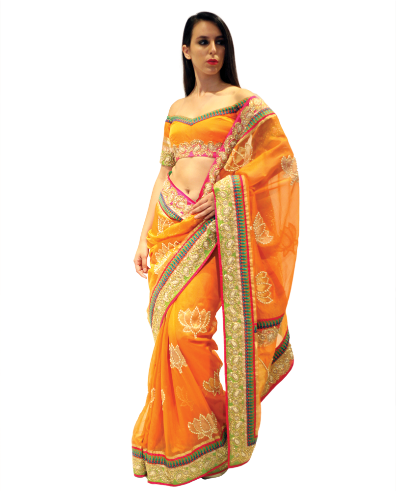 Download Transparent Yellow-saree - Saree Photos Png - PNGkit