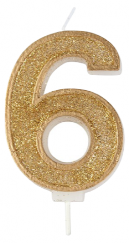 Download Number '6' Candle - Gold Sparkle Numeral Candle - Full Size ...