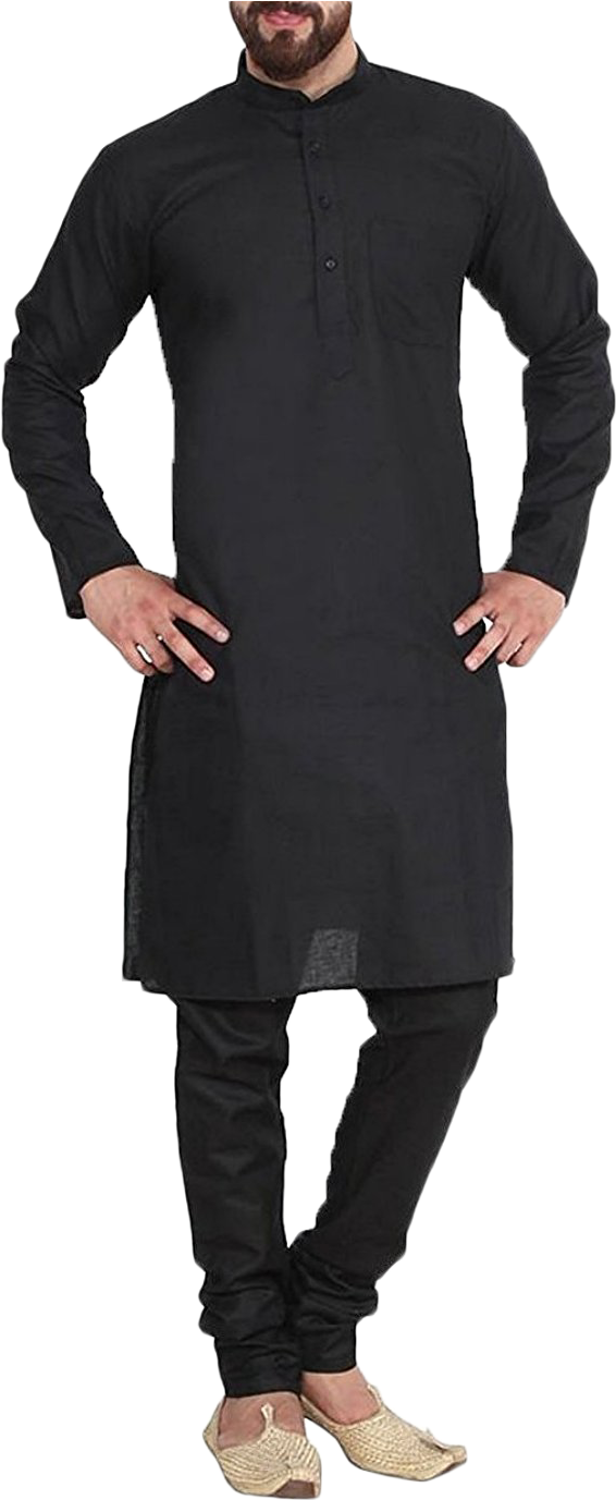 Download Royal Men's Black Cotton Linen Kurta Churidar, - Shalwar ...