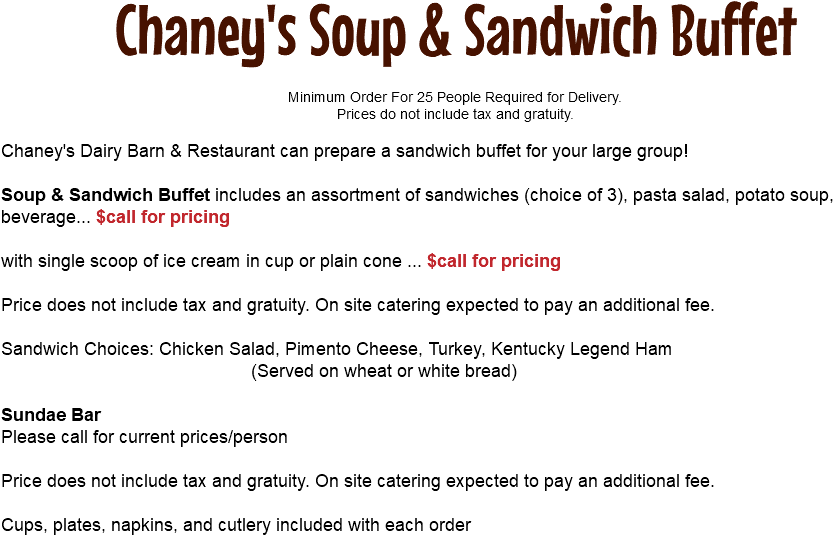 Download Chaney's Soup & Sandwich Buffet Minimum Order For 25 - Price ...