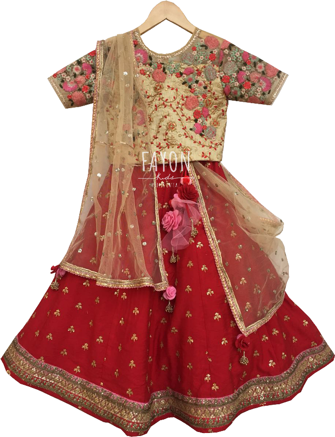 Download Beige Embroidery Choli With Red Embroidery Lehenga - Choli ...