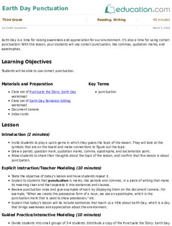 Download Earth Day Punctuation - Lesson Plan To Teach Essay - Full Size ...