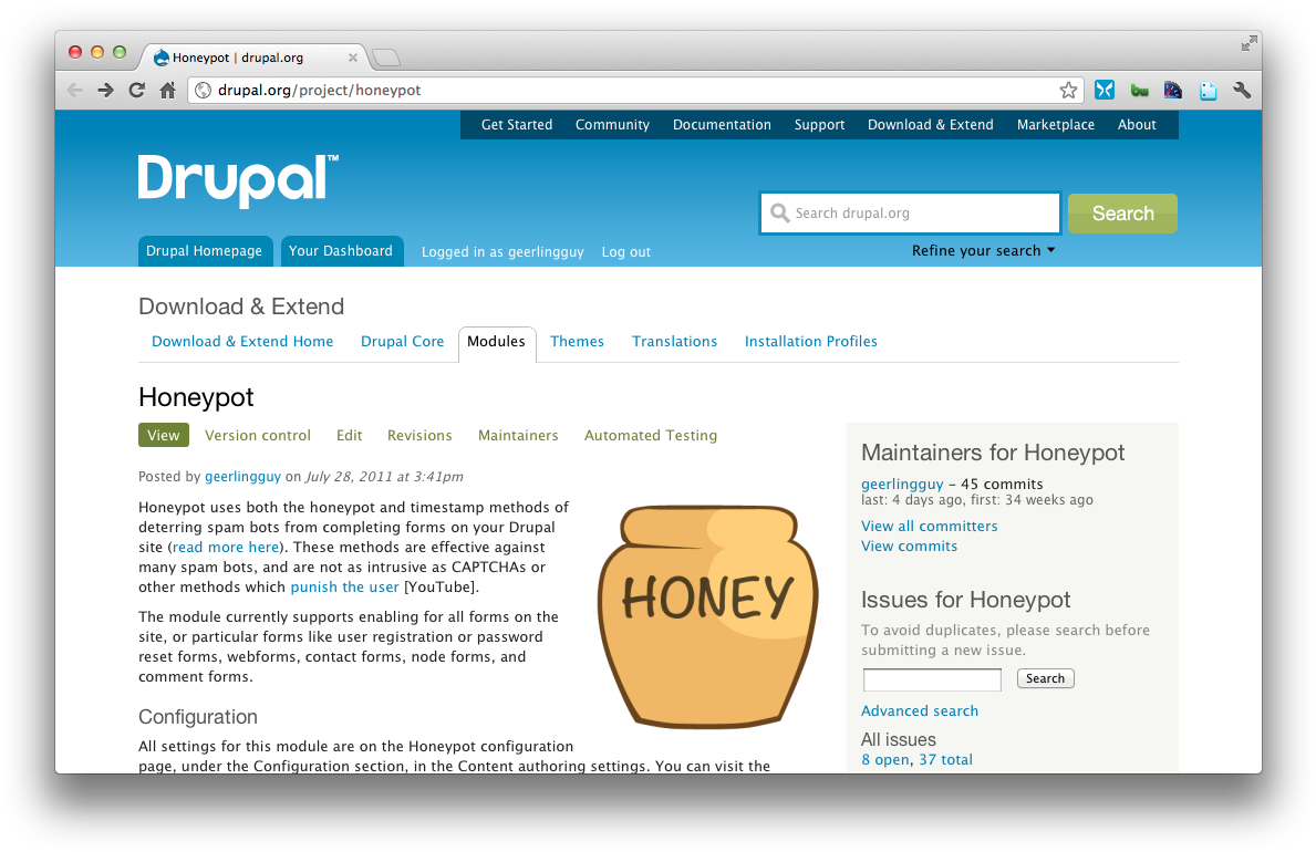 Download Honeypot Project Page On Drupal - Drupal 7 - Full Size PNG Image - PNGkit