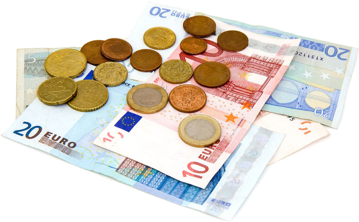 Download A Pile Of Euro Notes And Coins - Euro White Background - Full ...