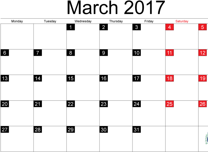Download Printable March 2017 C - October 2018 Calendar Transparent ...