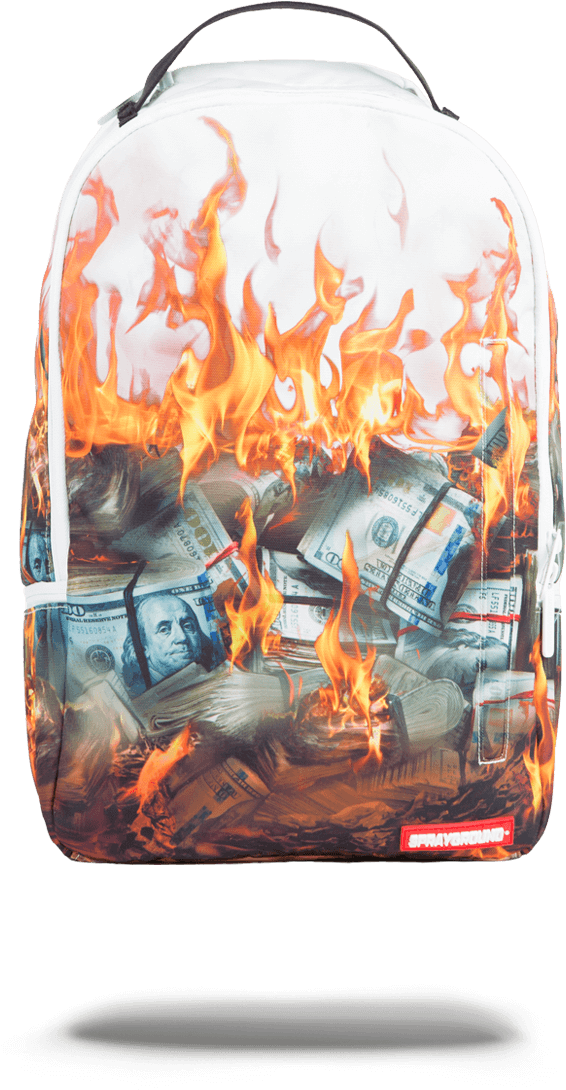Download Sprayground White Fire Money Backpack - White - Full Size PNG ...
