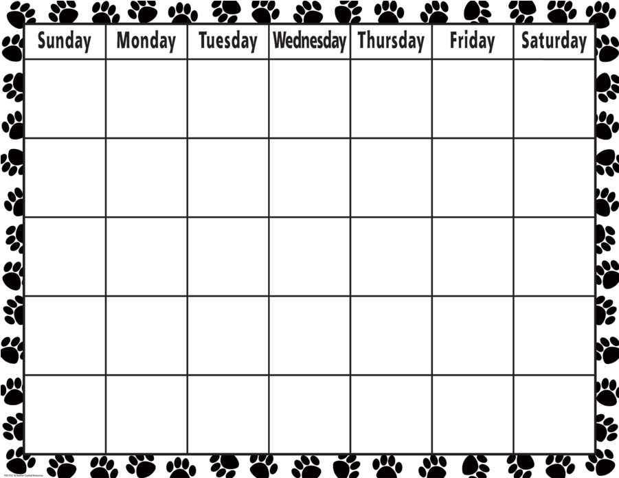 Download Tcr7712 Black & White Paw Print Calendar Chart Image - Teacher ...