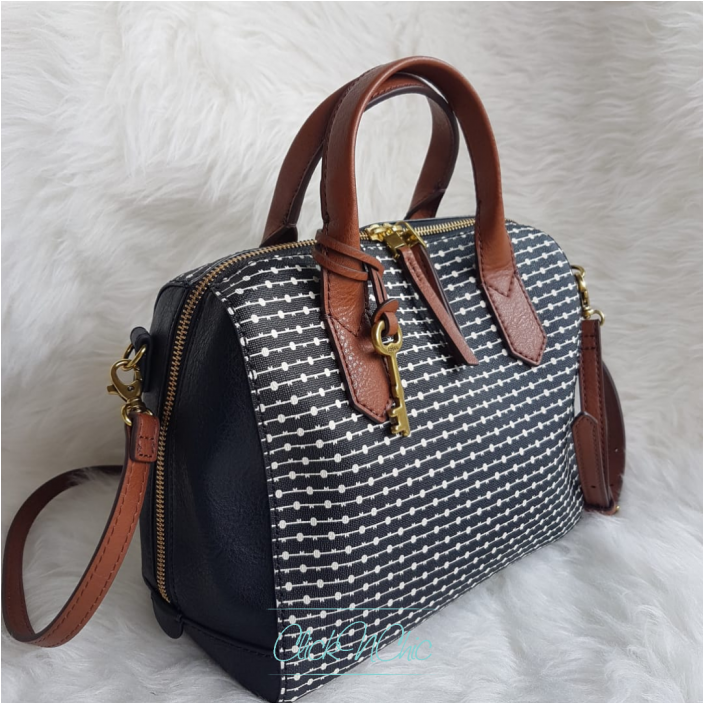 Download Fossil Zb7272080 Fiona Fabric Satchel Black Stripe - Textile ...