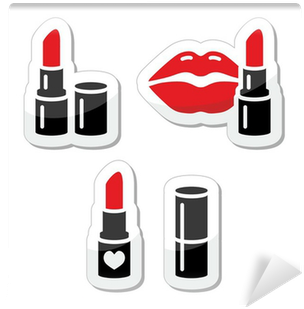 Download Lips And Red Lipstick Vector Icon Set Wall Mural • - Lipstick ...
