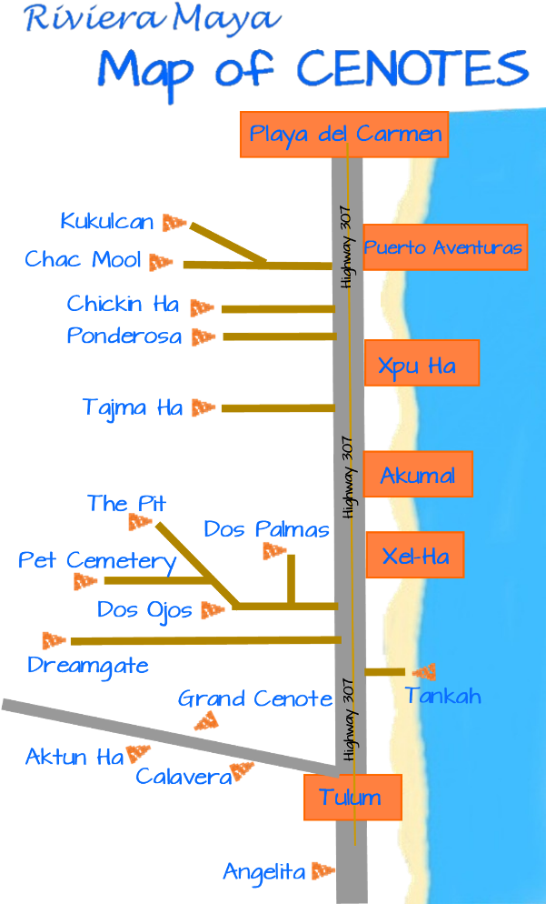 Download Map Of Cenotes Near Tulum Source - Map Cenotes - Full Size PNG ...