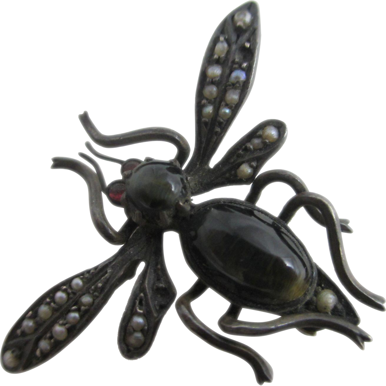 Download Cats Eye Seed Pearl Sterling Silver Bug Brooch Pin - Longhorn ...