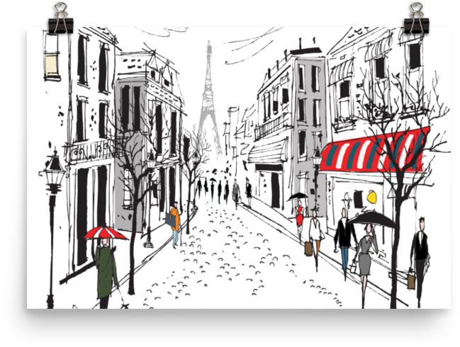 Download Art Print - Vector Illustration Paris Street - Full Size PNG ...