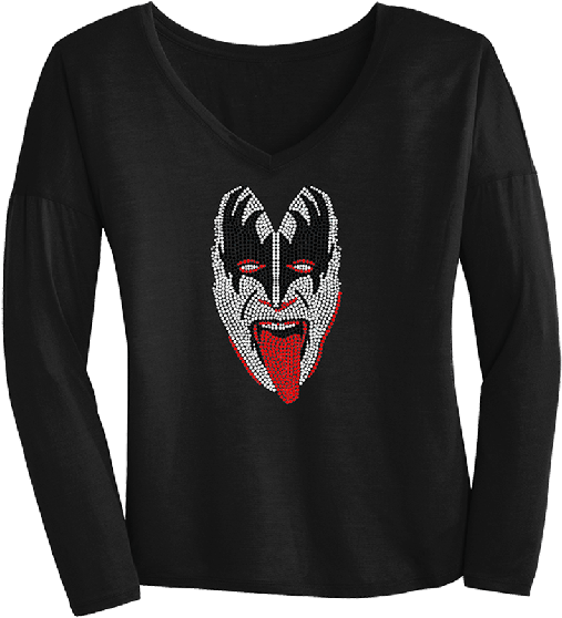 Download Demon Crystal Bling Portrait Long Sleeve Drapey V - Kiss Demon ...