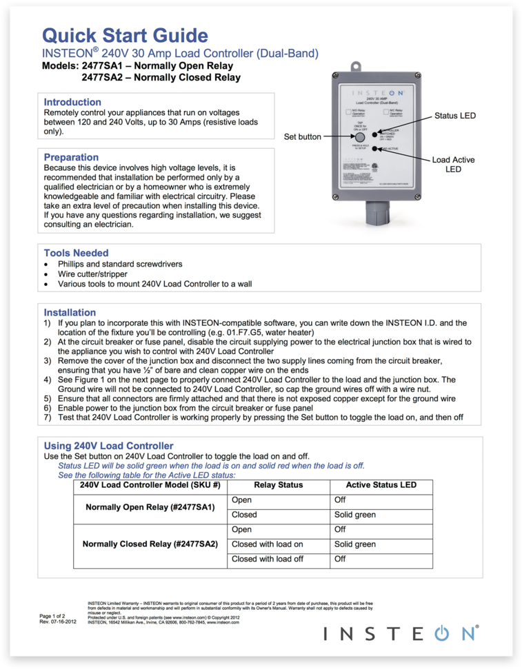 Download Qsg-english - Insteon Dual Band 220v 30a Load Controller ...