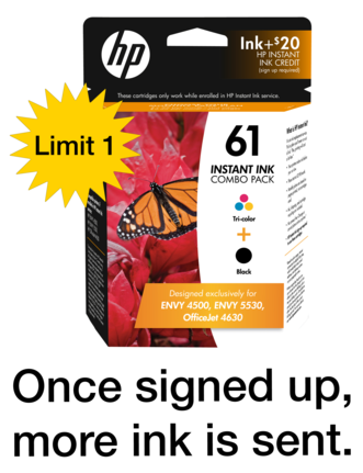 Download Hp 61 Black/tri-color Hp Instant Ink Enrollment Kit - Hp 62 ...