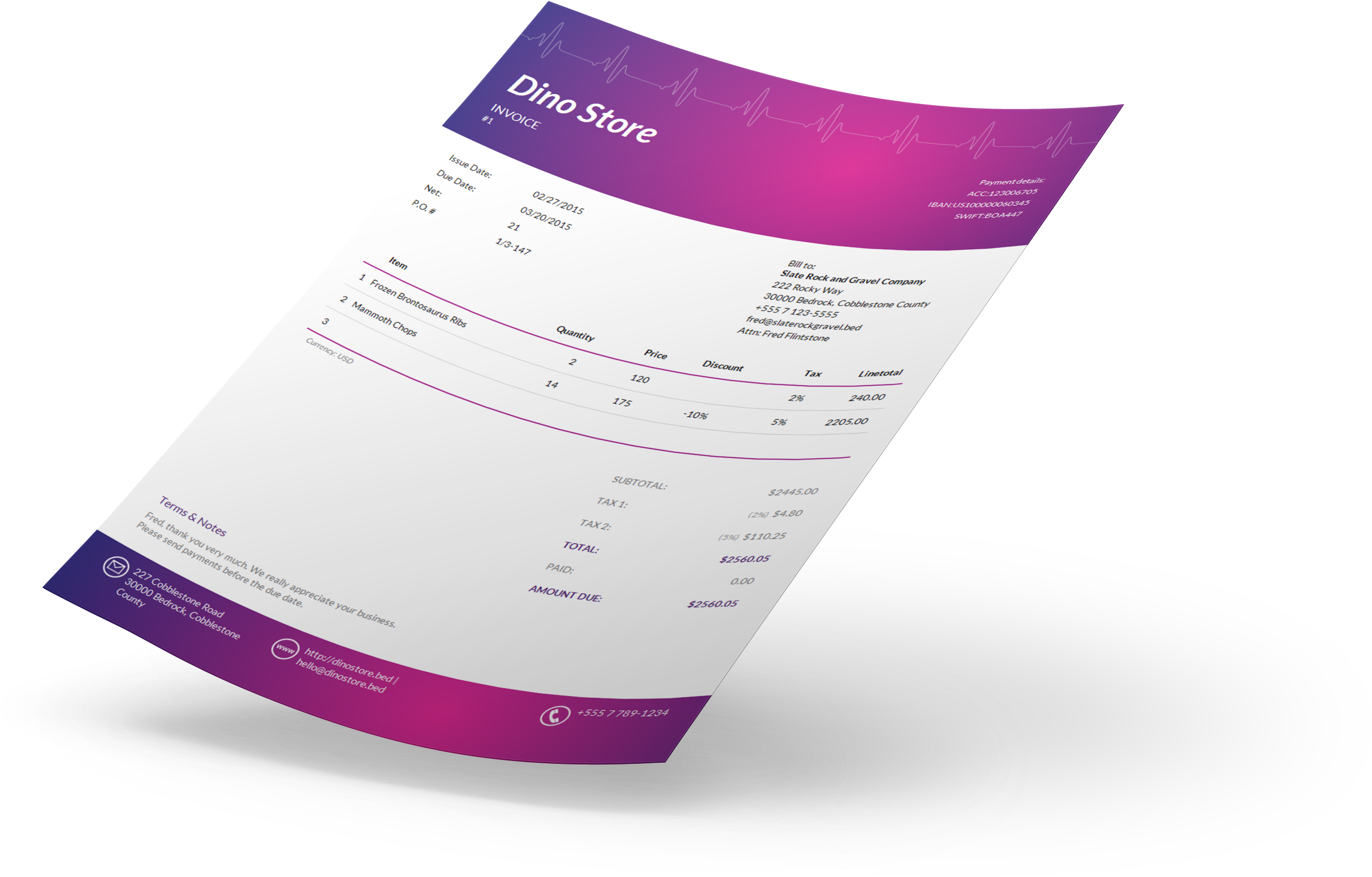 Download Invoice Template - Invoice Design And Color - Full Size PNG ...