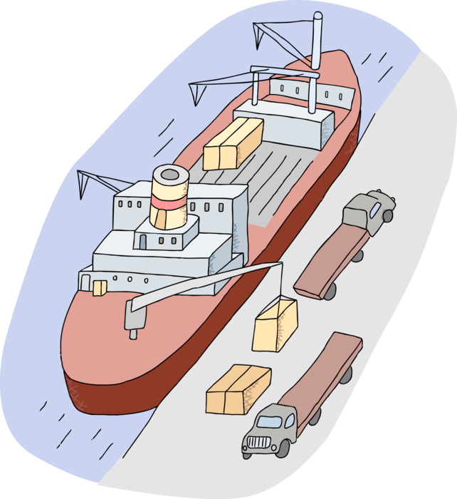 Download Transparent Vector Illustration Of Cargo Ship At Port Terminal ...