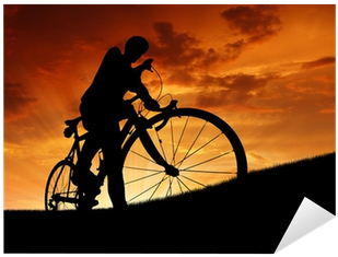 Download Silhouette Of The Cyclist On Road Bike At Sunset Sticker ...