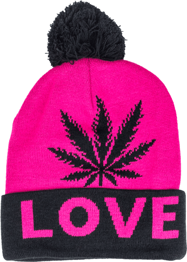 Download Pink And Black Weed Leaf Love Beanie Pompom - Cannabis - Full ...