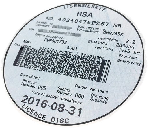 Download Car Licence Disc South Africa - Full Size PNG Image - PNGkit