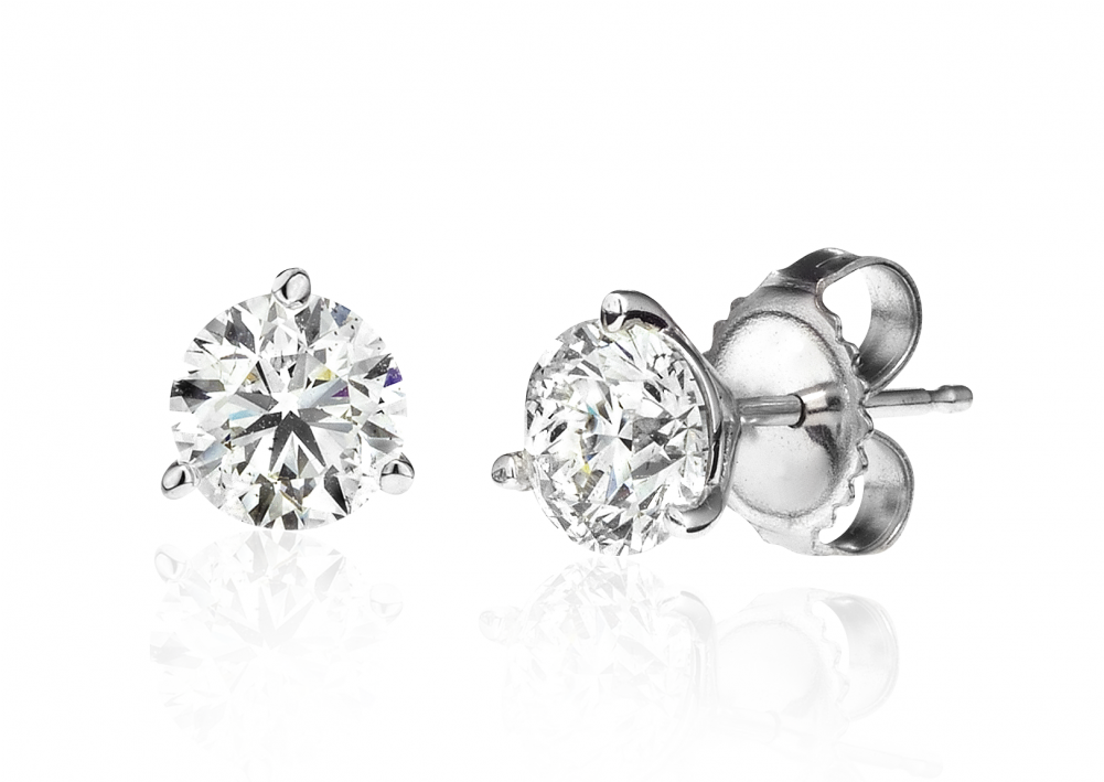 Download 18k White Gold Three Prong Diamond Studs - Platinum - Full ...