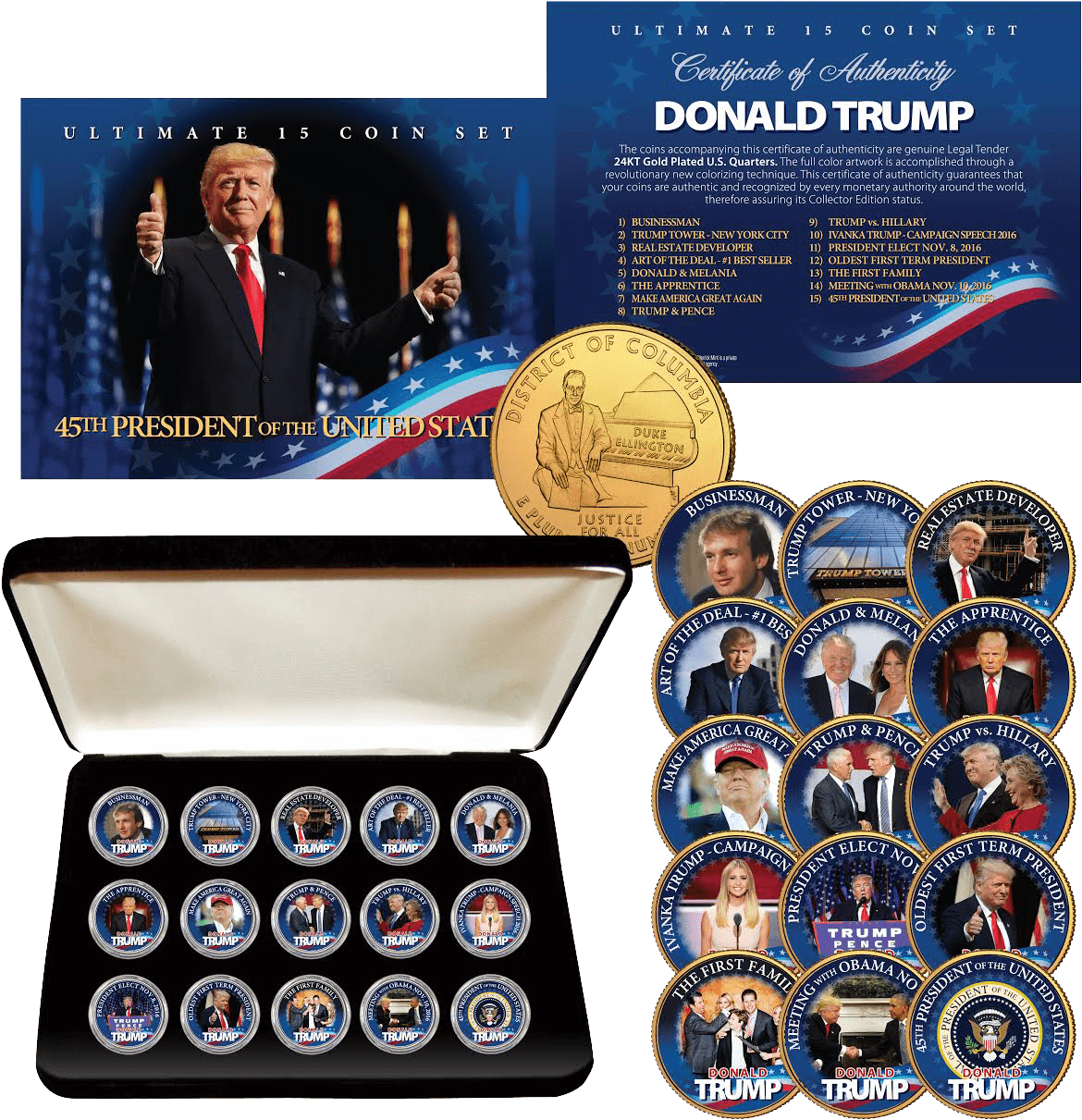 Download Donald Trump 15-coin Colorized 24k Gold Plated Washington ...