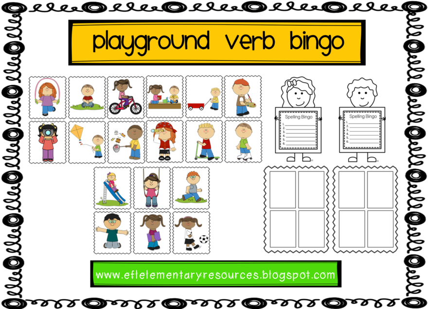 Download Action Verb At Playground Flashcard Clipart Verb Educational ...