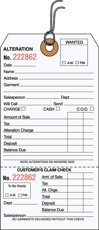 Download Alterations Hang Tag With Looped String, Numbered, - Number ...