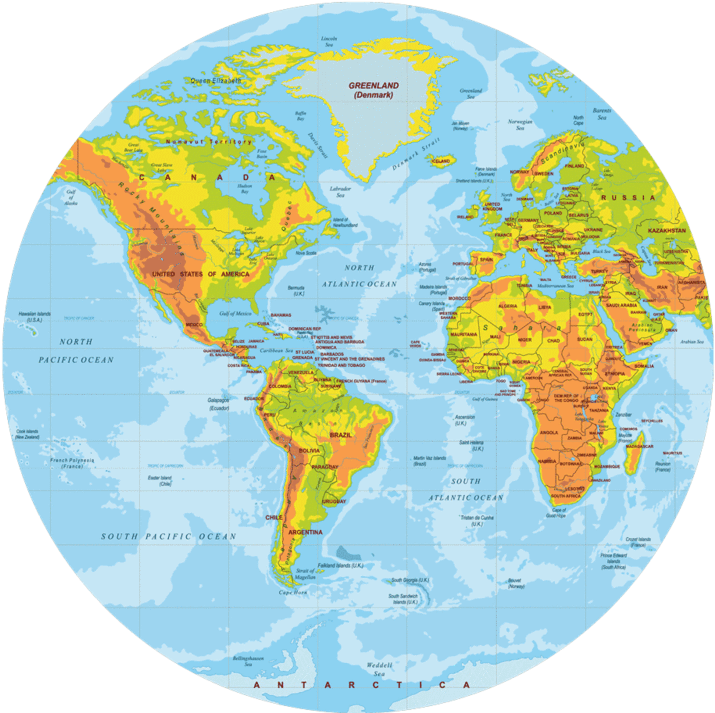 Download Polypropylyn Physical World Map Round Placemat E-2 - Round Map ...