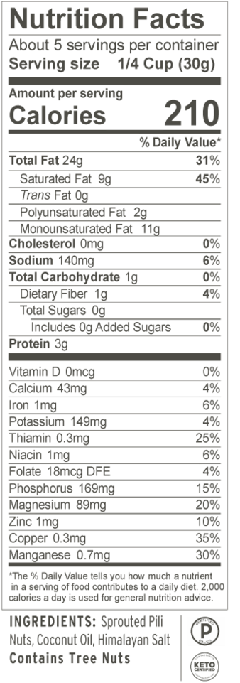 Download Nutrition Facts Coconut Oil High Fat Pili Nuts Label - Full ...