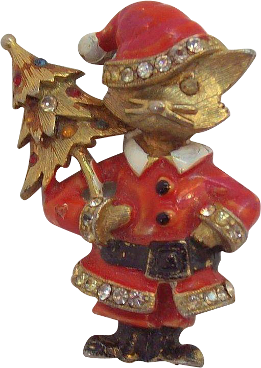 Download Red Enameled & Rhinestone Christmas Santa Cat Pin Carrying ...