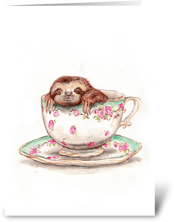 Download Sloth In A Teacup Greeting Card - Illustration - Full Size PNG ...