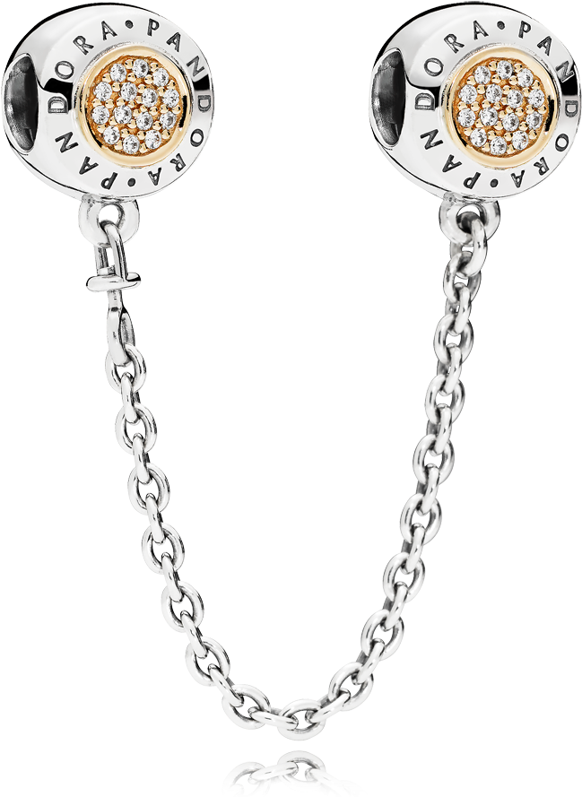 Download Pandora Logo Silver Safety Chain With 14k And Clear - Pandora ...