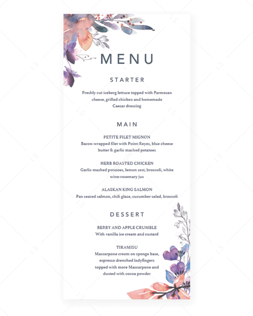 Download Diy Menu Card Template With Watercolor Flowers By Littlesizzle ...