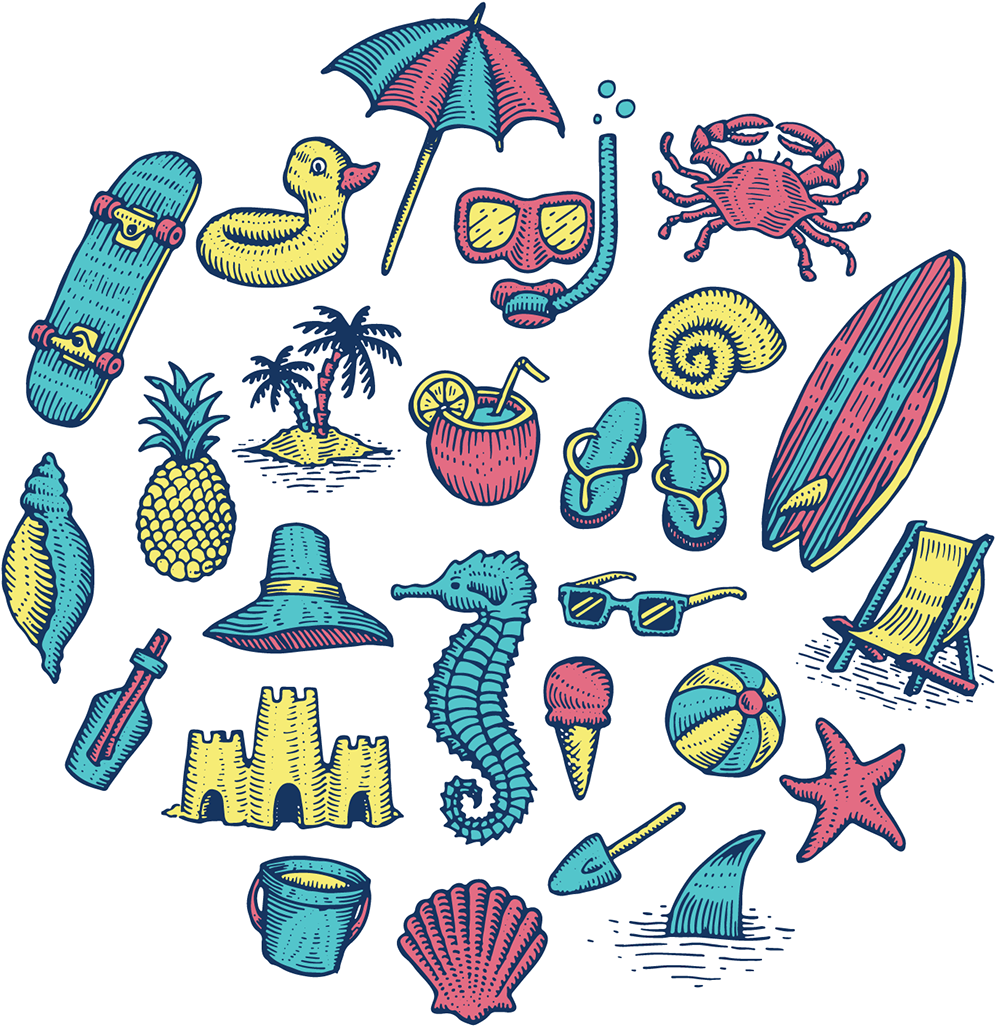 Download Beach Icons On Behance - Collage - Full Size PNG Image - PNGkit