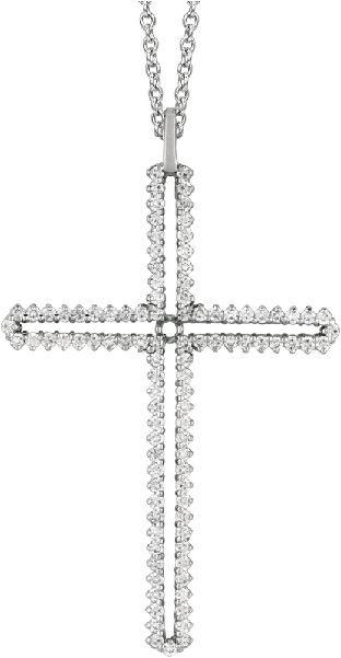 Download 18kt White Prong Set Diamond Cross Pendant - Prong Setting ...