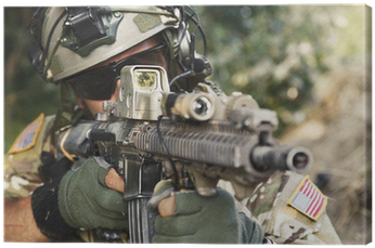Download American Soldier Pointing His Rifle Canvas Print • - Rifle ...