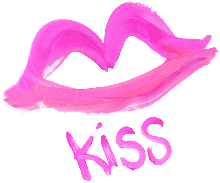Download Outline Of Lips Impression With The Word "kiss" Underneath ...