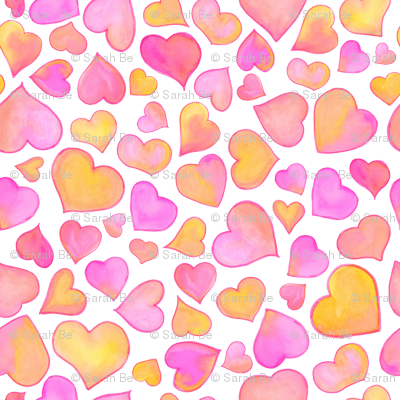 Download Watercolor Hearts In Pink And Yellow - Heart - Full Size PNG ...