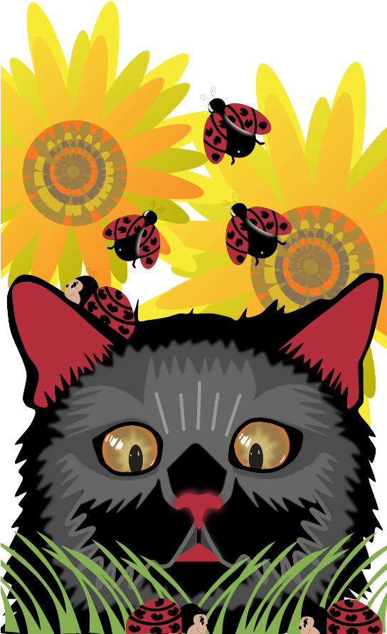 Download Cat Peeking Ladybugs Vertical - Black Cat - Full Size PNG ...
