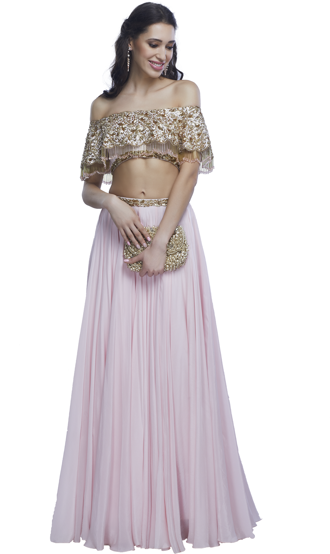 Download Embellished Baby Pink Crop Top And Skirt By Mahima - Crop Top ...