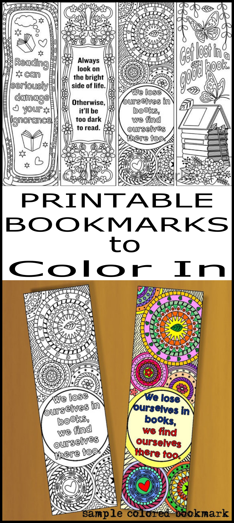Download Printable Coloring Bookmark Templates With Four Designs - Side ...