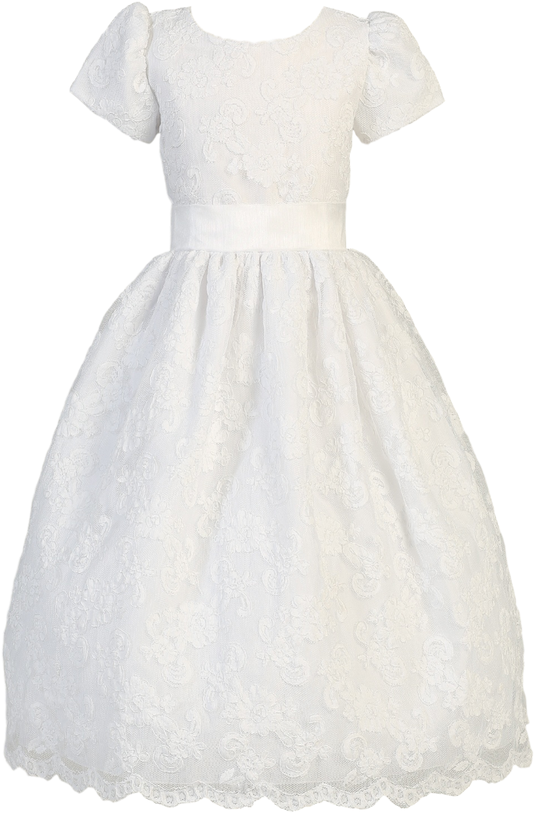Download Floral Lace Overlay Satin White First Holy Communion - Full ...