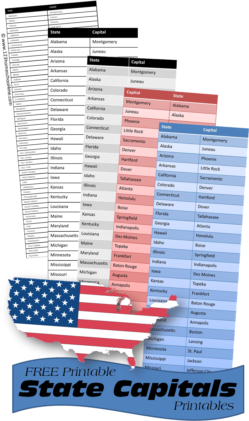 Download Free Printable State Capitals Lists For Reference Or - Full ...