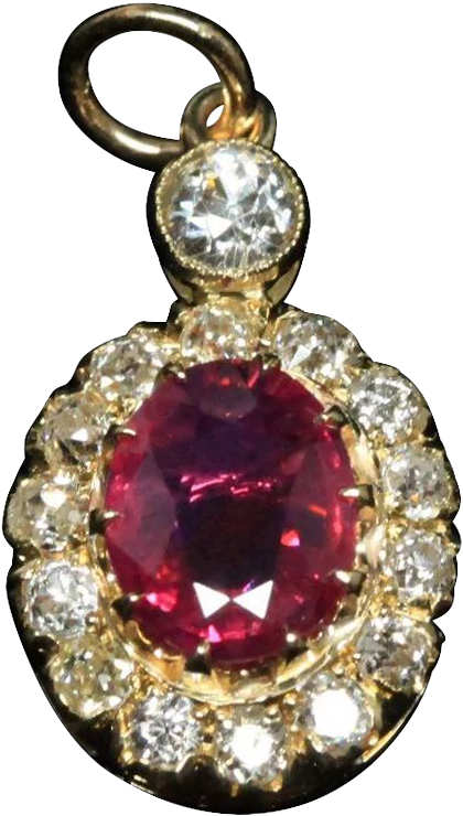 Download Unheated Ruby And Antique Diamond Pendant , 18k Gold - Full ...